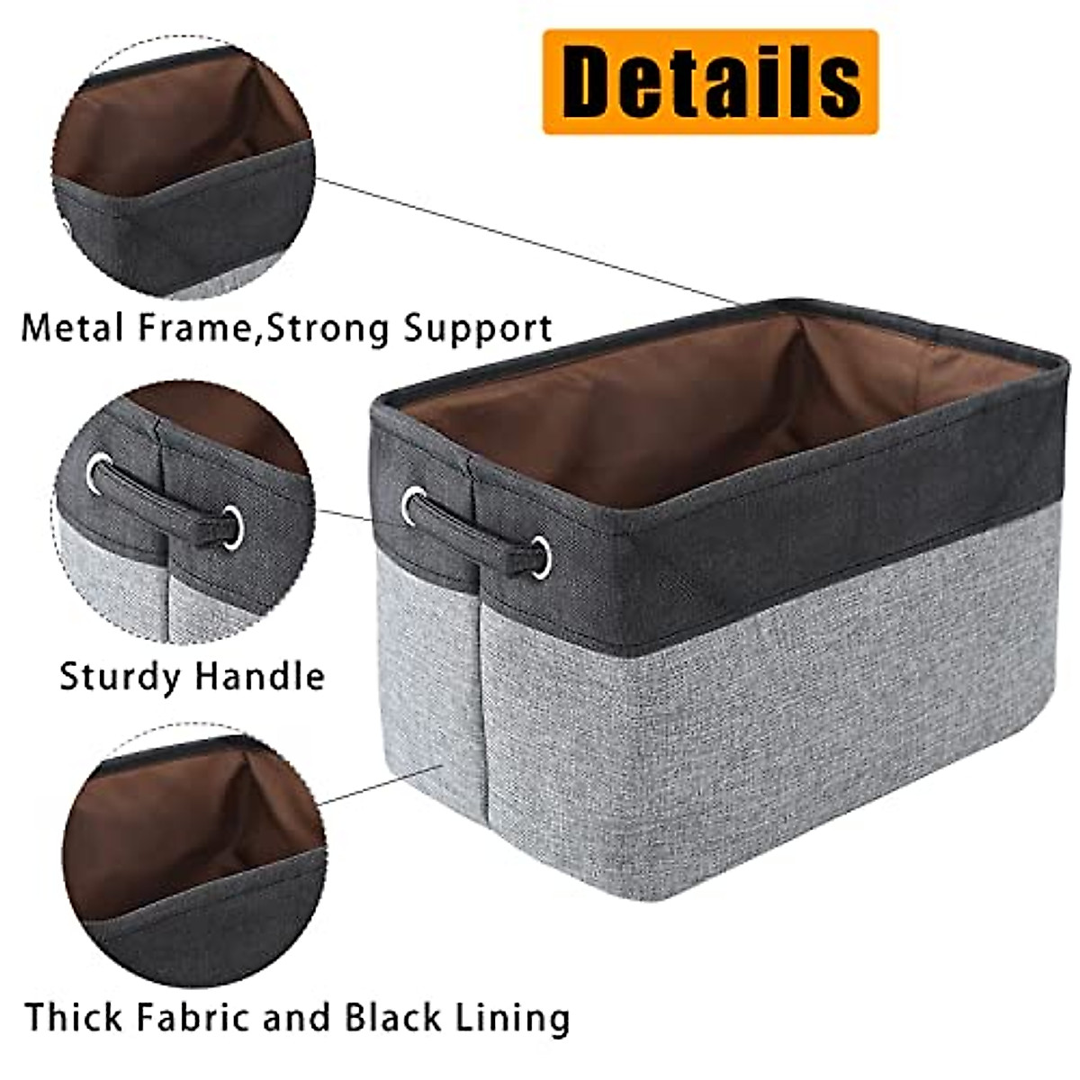 YanZhi 3PCS Large Storage Baskets for Shelves, Laundry Open Storage Bin Set with Sturdy Handles,Fabric Baskets for Organizing,Foldable Cotton Linen Cube Hampers for Closet,Nursery, Clothes, Toys,Dorm,Home & Office（Black)