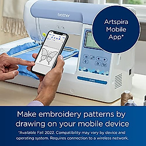 Brother New Model PE900 Embroidery Machine, Wireless LAN Connected, 193 Built-in Designs, 5" x 7" Hoop Area, Large 3.7" LCD Touchscreen, USB Port, 13 Font Styles, White