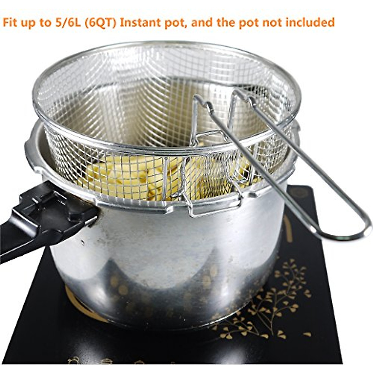 9" Medium Stainless Steel Deep Fry Basket Round Wire Mesh French Chip Frying Serving Food Presentation Tableware With Detachable Handle Fit For Up To 5/6L Pot