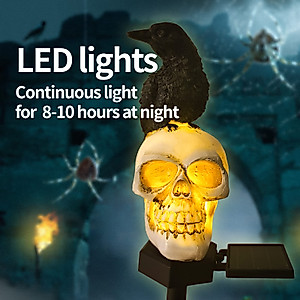 QH Garden Halloween Outdoor Decoration - Solar Lights, Waterproof Ghost & Skull Lights with Black Crow, Skeleton Stakes with LED, Stunning Decorations
