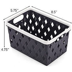 Yesland 9 Pack Plastic Storage Basket Bins, 8.5 x 5.8 x 4.8 Inch Organizing Book Bins Baskets with Handle, Small Stackable Plastic Basket for Classroom or Home Organizing - Blue, White, Grey