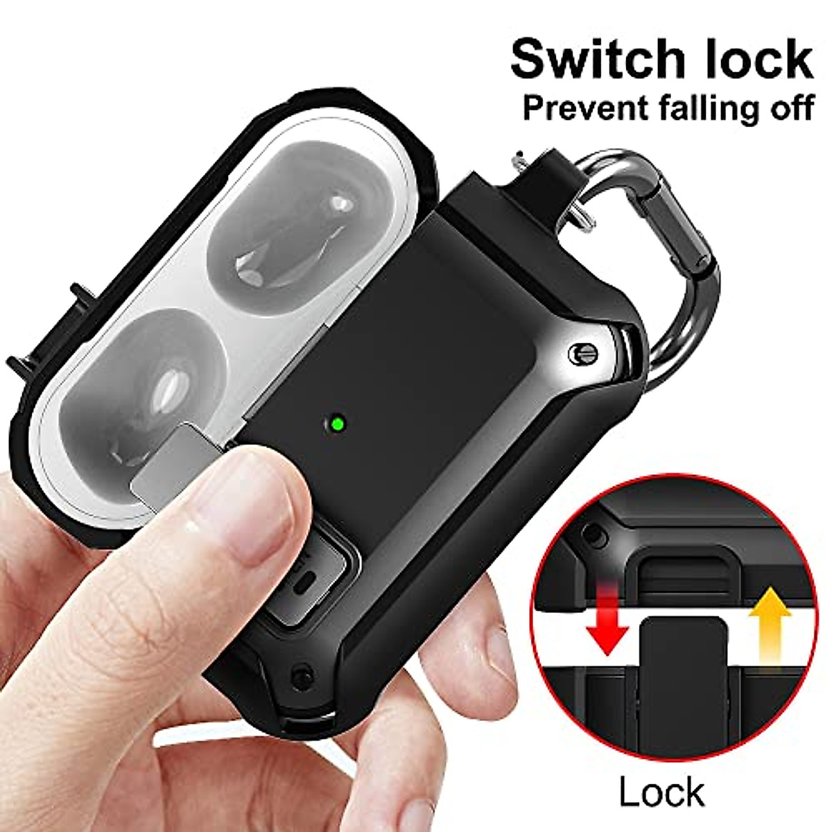 Duo Shield Case Compatible with Airpods Pro with Secure Lock and Keychian Hook Slim Two Piece Snap On Case with Lock Black American Flag