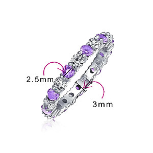 Bling Jewelry Cubic Zirconia Purple White Alternating Stackable CZ Eternity Band Ring For Women Simulated Amethyst .925 Sterling Silver February Birth Month