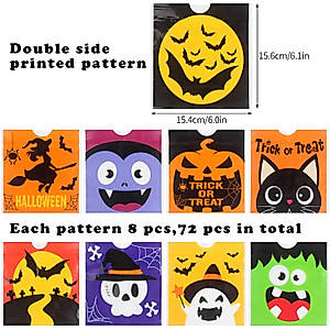 DIYASY 72 Pcs Halloween Drawstring Treat Bags for Kids, Small Plastic Candy Bags with Handle for Kids Trick or Treat Halloween Party Favors Supplies