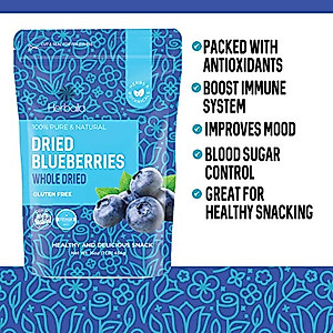 Whole Dried Blueberries, No Sugar Added, Bulk, Dehydrated, Dried Unsweetened Blueberries, All Natural, Non-GMO, 1 Pound. - 16 oz.