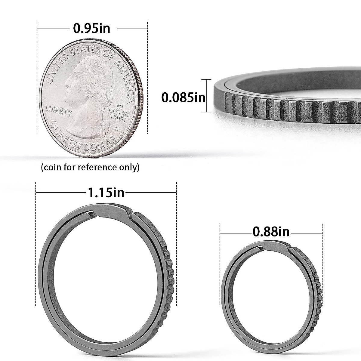 FEGVE Key Ring, Titanium Side Pushing Key Rings Keychain Rings Small Split Keyrings for Men (Grey-8pcs)