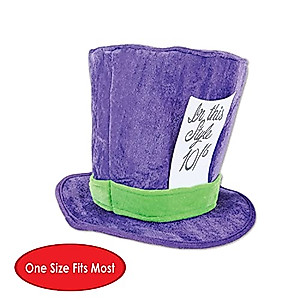 Beistle Soft Plush Fabric Mad Hatter Costume Accessories Unisex Hat Headwear, Purple/Green