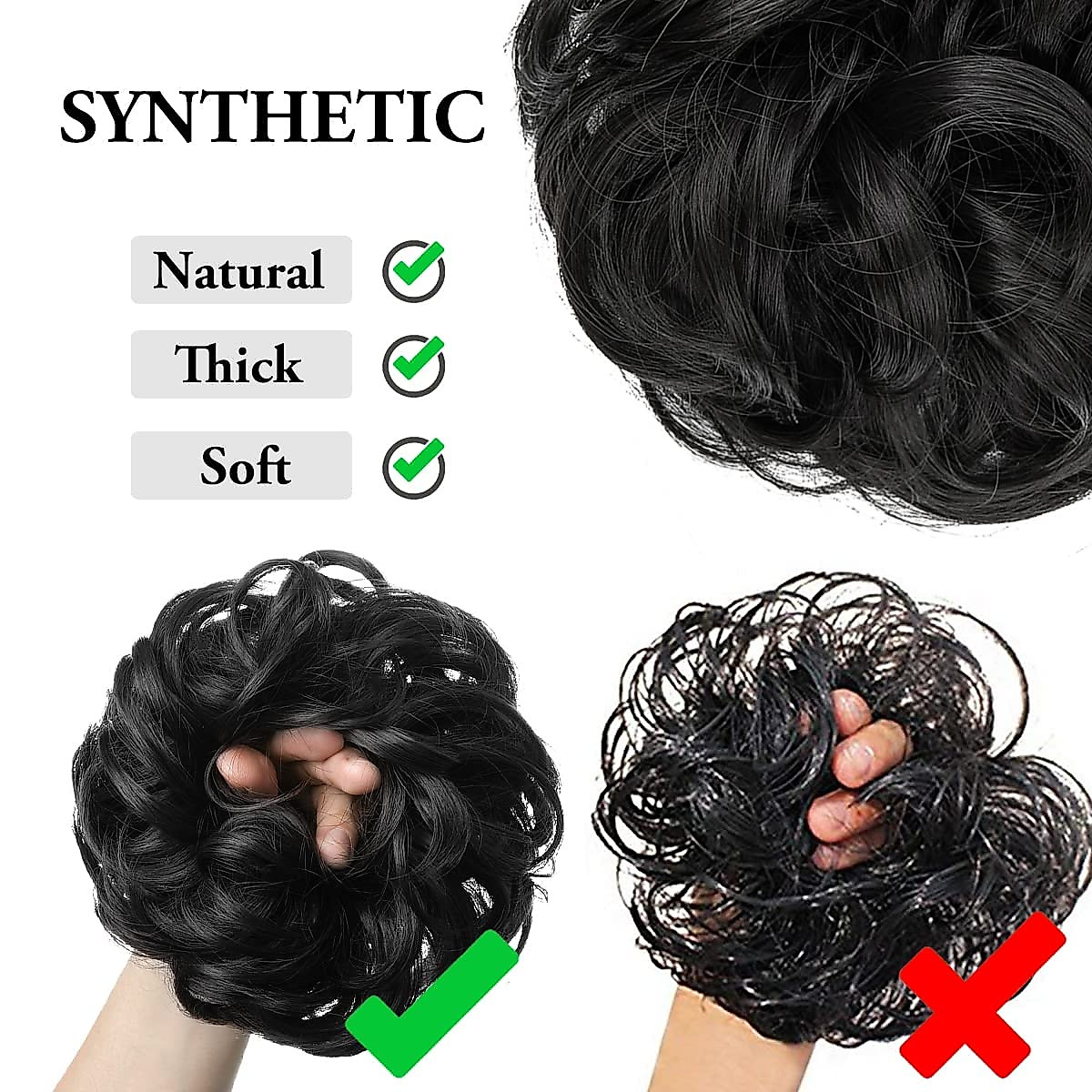 CJL HAIR Large Messy Bun Hair Piece Wavy Curly Scrunchies Synthetic Chignon Ponytail Hair Extensions Thick Updo Hairpieces for Women Dirty Blonde