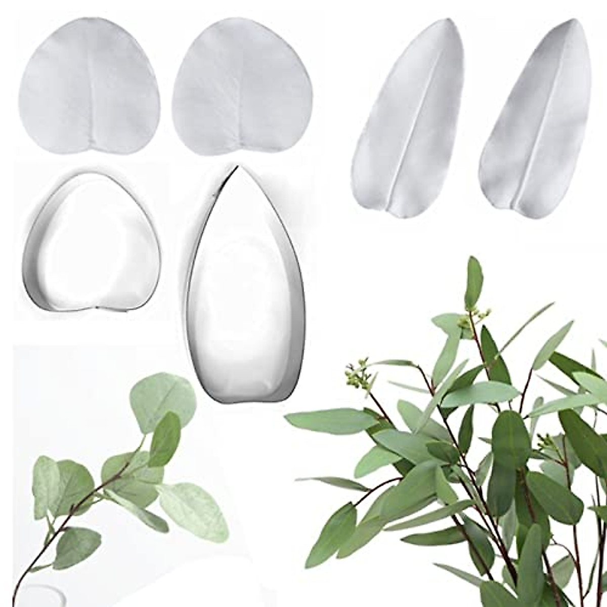 ZHUOJIE Eucalyptus Leaves Petals and Cutter Set Silicone Fondant Mold Veining Petal Sugar Flower Making Tool Cake Decorating Gumpaste Flowers Decor