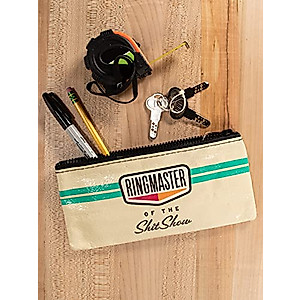 Blue Q Pencil Cases - chunky zipper, sturdy and easy-to-clean, 4.25" h x 8.5" w, made from 95% recycled material (Ringmaster Shit Show)