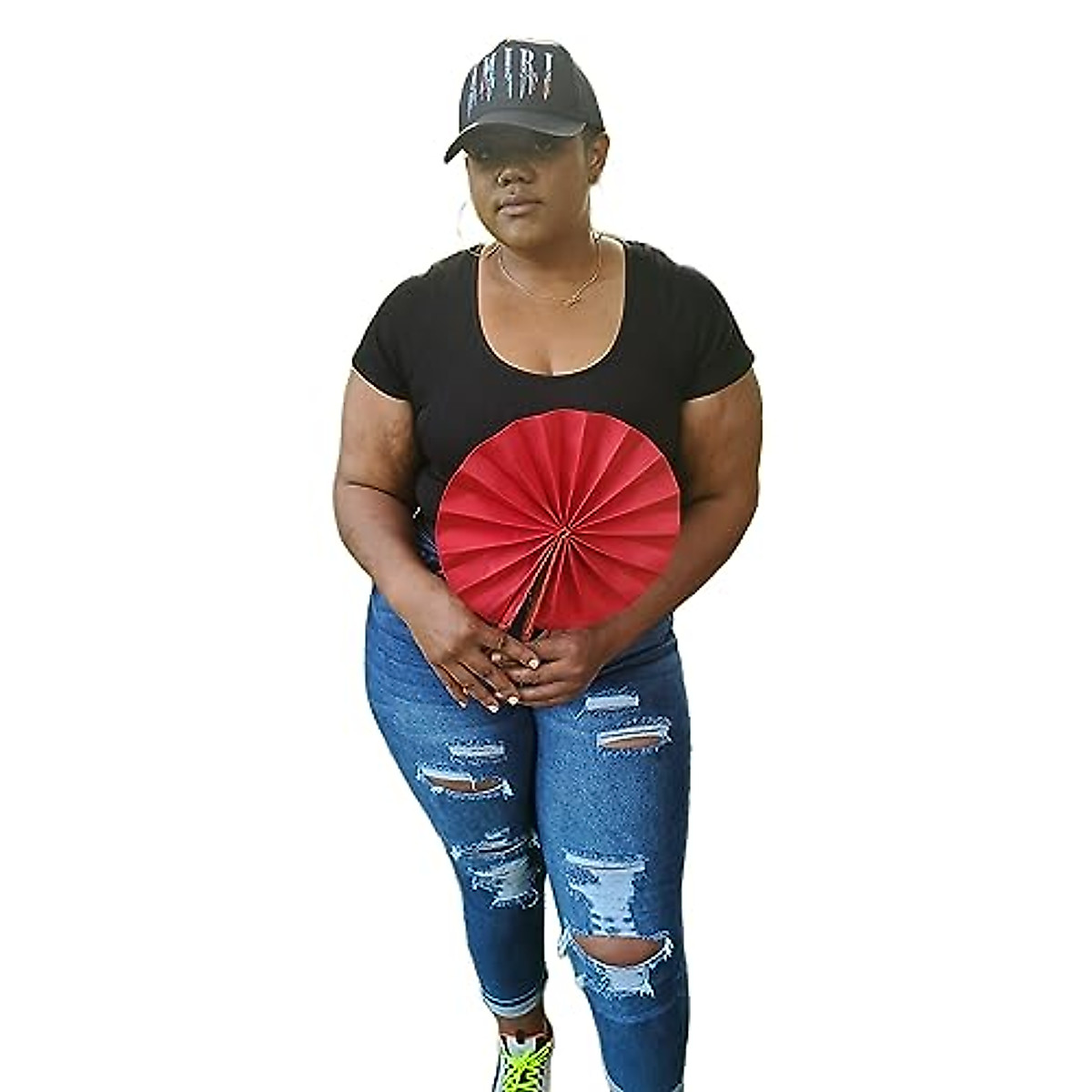 African Fabric Folding Fan/Church fan/Ankara fan/Leather folding fan/Wedding fan/Sport fan/Red African fan/Pouch Included!