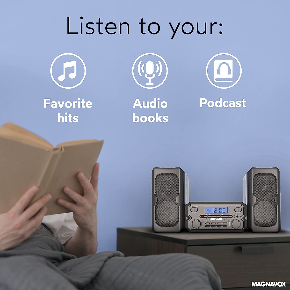 Magnavox MM435M-BK 3-Piece Compact CD Shelf System with Digital FM Stereo Radio, Bluetooth Wireless Technology, and Remote Control in Black | LCD Display | AUX Port Compatible | 2022 Version |