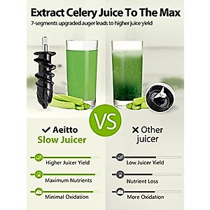 Slow Juicer,Aeitto Celery Juicer Machines,Masticating Juicer,Cold Press Juicer, Juice Extractor with 2-Speed Modes,Reverse Function & Quiet Motor for Vegetables And Fruits,Easy to Clean with Brush