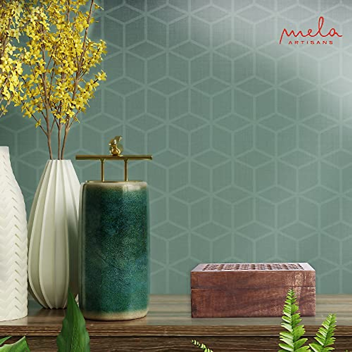 Mela Artisans Decorative Storage Box with Hinged Lid - Medium Polish, Large | 9” x 6” x 3.5” | Rustic Trellis Design | Mango Wood Crafted | Ideal for Keepsakes, Trinkets, Jewelry and Other Stash