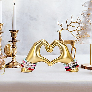 DOVDOV Gold Gesture Decoration, Heart Hand Statue Room Decoration, Love Finger Sculpture Wedding Decoration for Shelf Coffee Table Office Bedroom TV Cabinet Bookshelf Small Ornament Home Decoration