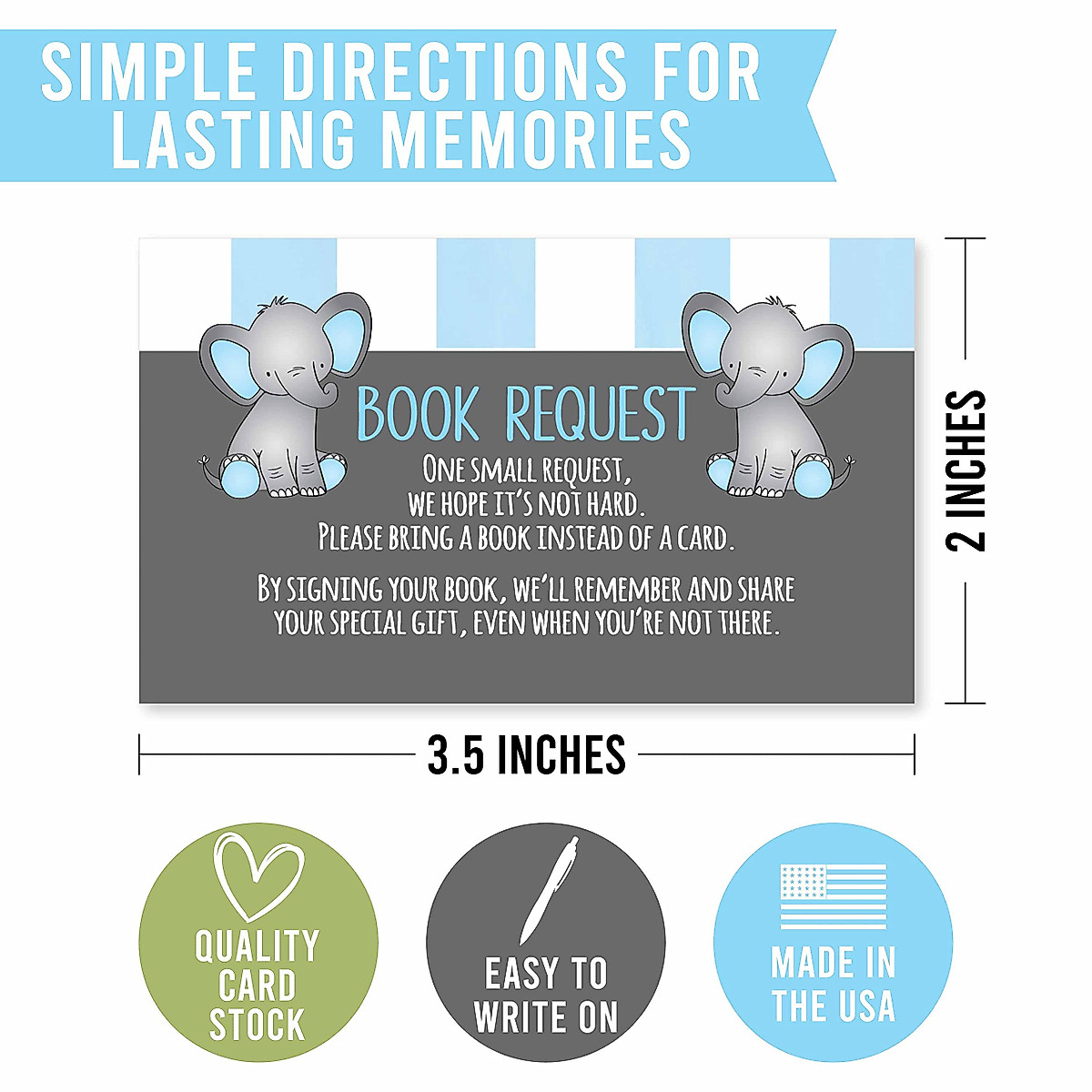 25 Book Request Baby Shower Guest Book Alternative - Baby Elephant Baby Shower Invitation Inserts, Books For Baby Shower Request Cards, Bring A Book Instead Of A Card, Baby Shower Book Request For Boy