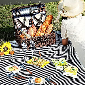 HYBDAMAI Willow Picnic Basket Set for 4 Persons with Waterproof Picnic Blanket, Wicker Picnic Basket for Camping, Outdoors, Valentine's Day, Christmas, Thanksgiving, Birthday