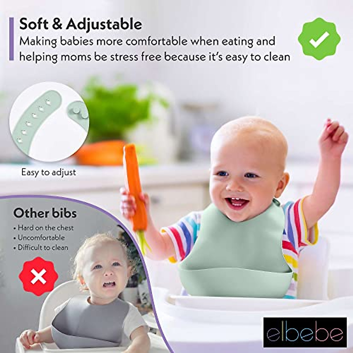 elbebe Silicone Baby Feeding Set - 7pcs Baby Led Weaning Supplies w/Strong Suction Cup - Baby Feeding Supplies, Baby Eating Supplies, Silicone Baby Plates and Bowls Set (Sea Mist Green)