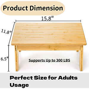 Tlence 6.5" High Bamboo Step Stool, 300 Lbs Capacity Bedside Stepping Stool, Non Slip Potty Training Stool for Adults, Safety Wooden Foot Stool for Bathroom Bedroom Garden Kitchen, Easy Assembly