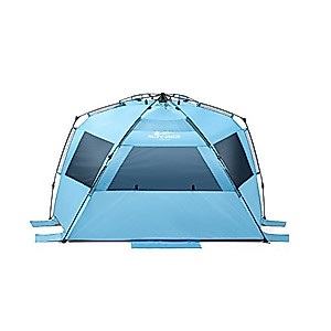 Pacific Breeze Easy Setup Beach Tent, SPF 50+ Pop Up Beach Tent Provides shelter from The Sun for 4+ People