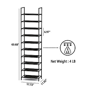 MCMACROS 10 Tiers Tall Free Standing Shoe Racks,Narrow Shoe Shelf Storage 20-24 Pairs Shoes, DIY assembly shoe rack layers,Space-Saving for Closet,Entryway,Anywhere.Black.