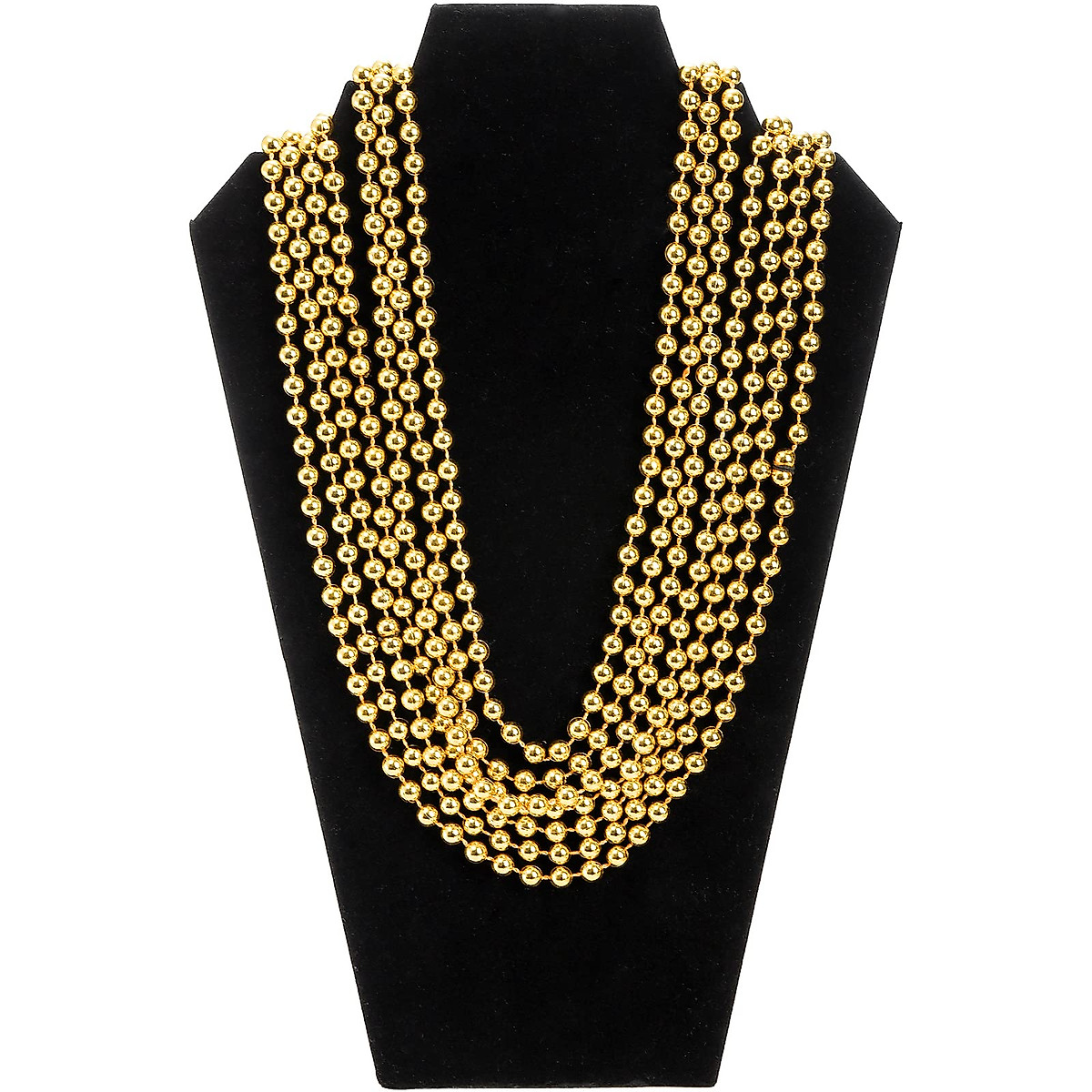 Elsjoy 24 Pieces 32 Inch 7mm Metallic Gold Beaded Necklace, Mardi Gras Beads Gold Party Bead Necklace for Party Costume, Birthday, Wedding, Holiday