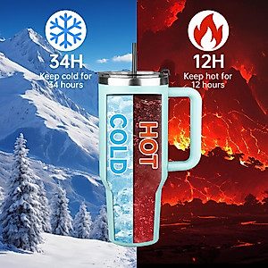 StarSpeed 40 oz Tumbler with Handle and Straw Lid | Stainless Steel Water Bottle Travel Mug Reusable Insulated Cup With Lid And Straw, Keep Cold Heat and Ice for Hours(40oz,Dew)