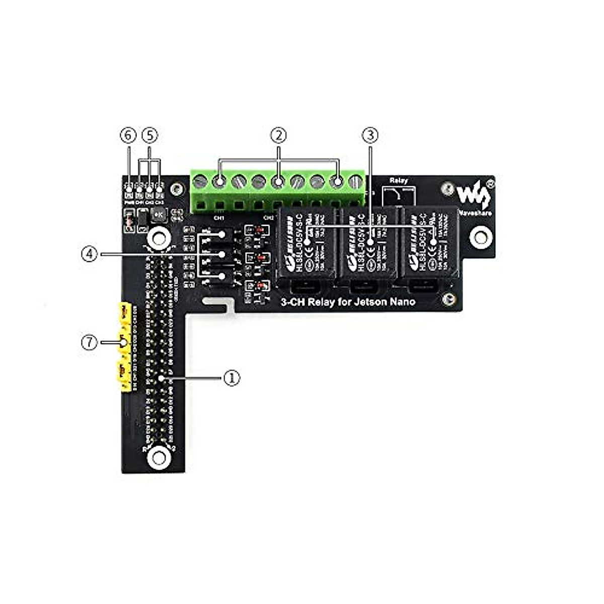 Waveshare Quality 3-Ch Relay Expansion Board Designed for Jetson Nano with Optocoupler Isolation