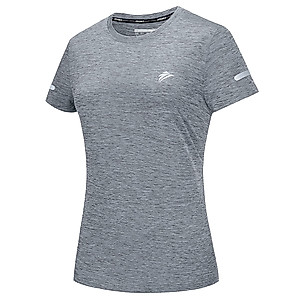 TACVASEN Women's Running Athletic T-Shirt Short Sleeve Lightweight Wicking Shirts Hiking Fitness Tops Light Grey M