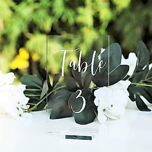 UNIQOOO Acrylic Wedding Table Numbers 1-15 with Stands | 4x6 inch Printed Calligraphy, Clear Table Number Signs and Holders | Perfect for Wedding Reception, Centerpiece Decoration, Event, Party