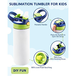 OFFNOVA 12oz Kids Sublimation Tumbler, Kids Sublimation Tumbler Blank with with One-click Pop-up Straw and Handle, Children Sublimation Cups for Milk, Soda, Juice, Drinks (4 Pack)