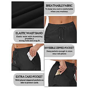 Mancreda Women's Running Shorts with Liner 3 Zipper Pockets Elastic Workout Athletic Gym Yoga Shorts(BK,M) Black