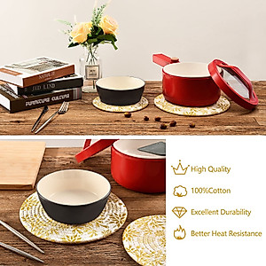 Pot Holders Trivets Set Pure Cotton Potholders Set, Hot Pads Set of 2, Gold Dahlia Pinnata Flowers Hot Pot Trivets One 9.45 Inch and One 7 Inch