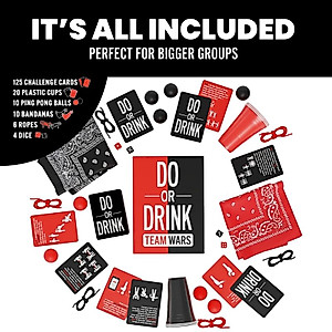 Do or Drink Team Wars - Drinking Games for Game Night, Girls Night, and More - Adult Games with Cups, Ping Pong Balls, Dice, Ropes, and More - Fun Party Games