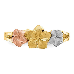 Size 8.5 - Solid 14k Gold Tri-Color Plumeria Ring (8mm)