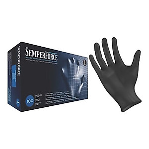 Black Nitrile Exam Tattoo Gloves, Powder Free, Latex Free, Semperforce, 100/Box Size XL (100, X-Large)