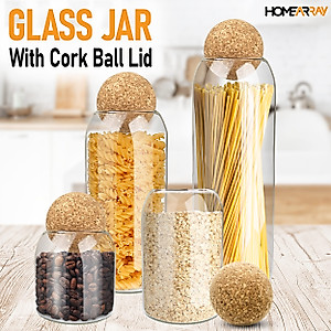 HOMEARAY Glass Food Storage Jars with Lids – Premium Transparent Cereal Jars Storage with Ball Cork Lid – Flour and Sugar Jars with Cork Stopper – Ideal for Storing Your Food