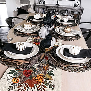 ARKENY Halloween Table Runner 13x72 Inches,Pumpkin Flower Spider Web Bat Seasonal Farmhouse Indoor Kitchen Dining Table Decorations for Home Party AT291-72