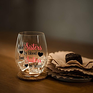 Perfectinsoy Not Sister By Blood But Sister By Heart Wine Glass with Gift Box, Funny Friend Gifts for Women, Soul Sister Gifts, Sister in Law Gifts, Funny Birthday Gifts Ideas for Women