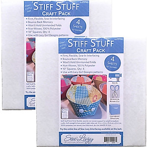 Sew Lazy Stiff Stuff Firm Interfacing Craft Pack of (4) 10 inch by 10 inch Squares, Bundle oTwo (2) Packages