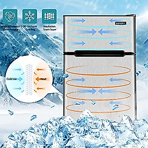 Euhomy Mini Fridge with Freezer, 3.2 Cu.Ft Compact Refrigerator with freezer, 2 Door Mini Fridge & BLACK+DECKER EM720CB7 Digital Microwave Oven with Turntable Push-Button Door, Child Safety