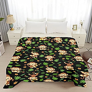 Monkey Throw Blanket Soft Flannel Fleece Blankets Lightweight Plush Decorative Blankets Microfiber Quilts for Bed Couch Camping Travel 80 in x 60 in L Size for Adults