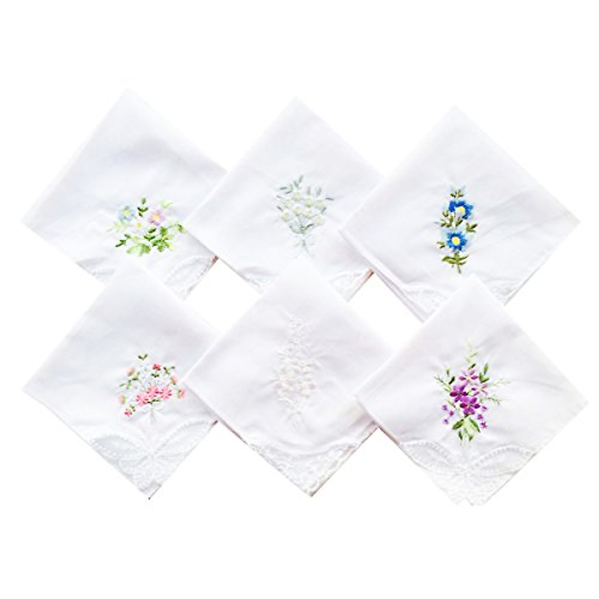 Mix Lot Womens Embroidery Floral Cotton Handkerchiefs Lace Border Wedding Hankies
