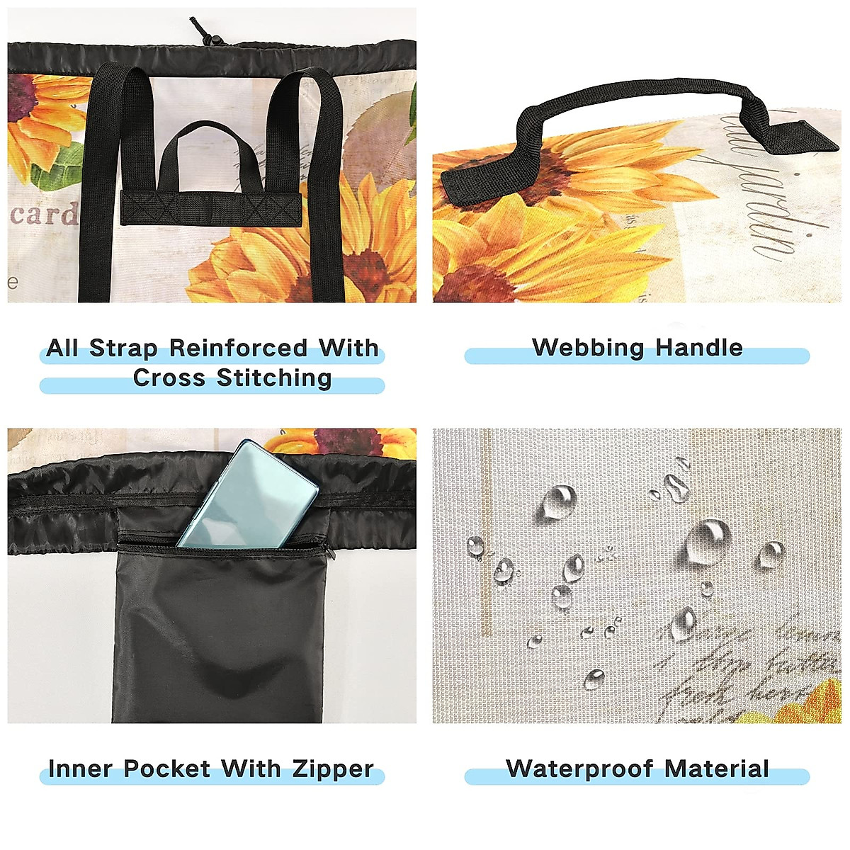 Sunflowers Laundry Bag Backpack with Shoulder Straps Daisy Dirty Clothes Organizer Extra Large Heavy Duty for Camp College Dorm Room Essentials for Girls