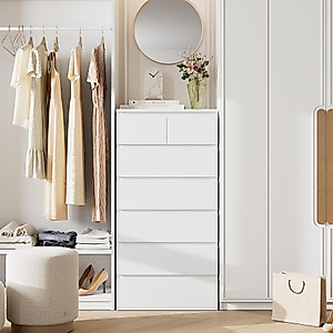 FOTOSOK 7 Drawer Dresser, White Dresser Tall Dresser, 23.6W x 15.7D x 46.7H in White Chest of Drawers with Large Storage Space for Home