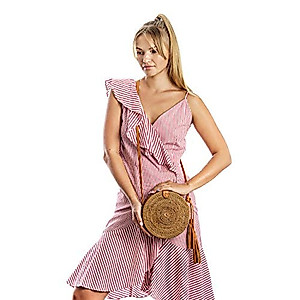 Rattan Bags for Women - Handmade Wicker Woven Purse Handbag Circle Boho Bag Bali