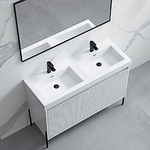 Dowell 48" Inch White Bathroom Vanity with Double Gel/Resin White Sink Combo, Modern Bathroom Cabinet with Soft-Close Door, Freestanding Bathroom Vanity Set - 002 Series [Assembly Required]