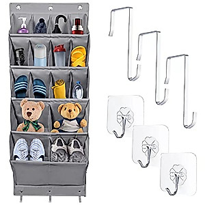 GAKKY STO Over the Door Shoe Organizer, Hanging Shoe Organizer, Storage Various Compartments with 3 Hooks Shoe Storage Rack Organizer for Shoes, Sneakers and Home Accessories, Grey 1-PACK