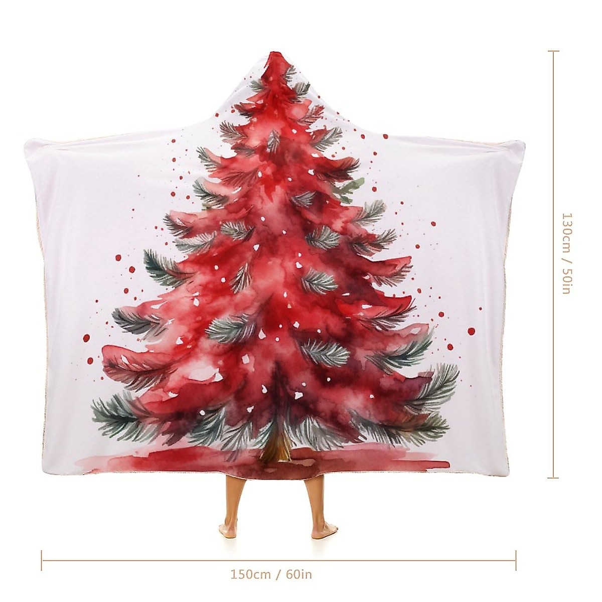 Soft Cozy Blanket Red Watercolor Christmas TreeWearable Blanket-Super Soft Plush Warm Blanket Throw BlanketsXmas Tree Blanket Hoodie for Women Men for Couch Bed 40"x50" Spring Summer Blanket Hoodie