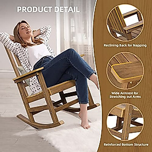 DWVO Patio Rocking Chair, All-Weather Resistant Outdoor Indoor Polyethylene Patio Rocker Chair with Cushion, Comfortable and Easy to Maintain Rocker for Balcony, Backyard and Living Room(Brown)